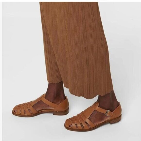FSJ | Shoes | Fsj Caramel Retro Closed Toe Sandals Low Block Heel Woven ...